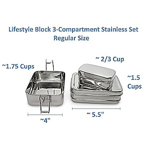 Lifestyle Block 3 Compartment Stainless Steel Eco-Friendly Lunch Box - Regular