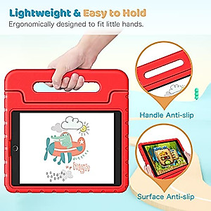 Fintie Kids Case for iPad 9th / 8th / 7th Generation (2021/2020 / 2019) 10.2 Inch - Shockproof Light Weight Handle Stand Case, Also Fit iPad Air 3 10.5" (2019) / Pro 10.5" (2017), Red