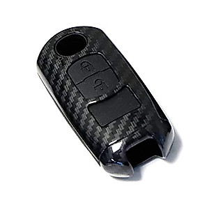iJDMTOY (1) Carbon Fiber Pattern Smart Key Fob Shell w/ Black Silicone Key Button Skin Compatible With Mazda 2 3 5 6 CX-3 CX-5 CX-7 CX-9 MX-5 (Fit 2 or 3 Button Keys)