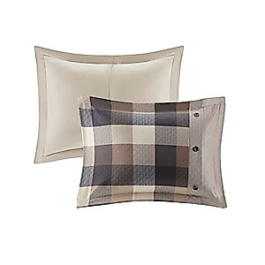 Madison Park Ridge Comforter Set-Cabin Lodge Plaid Herringbone Design All Season Down Alternative Cozy Bedding with Matching Bedskirt, Shams, Decorative Pillow, King(104"x92"), Neutral 7 Piece