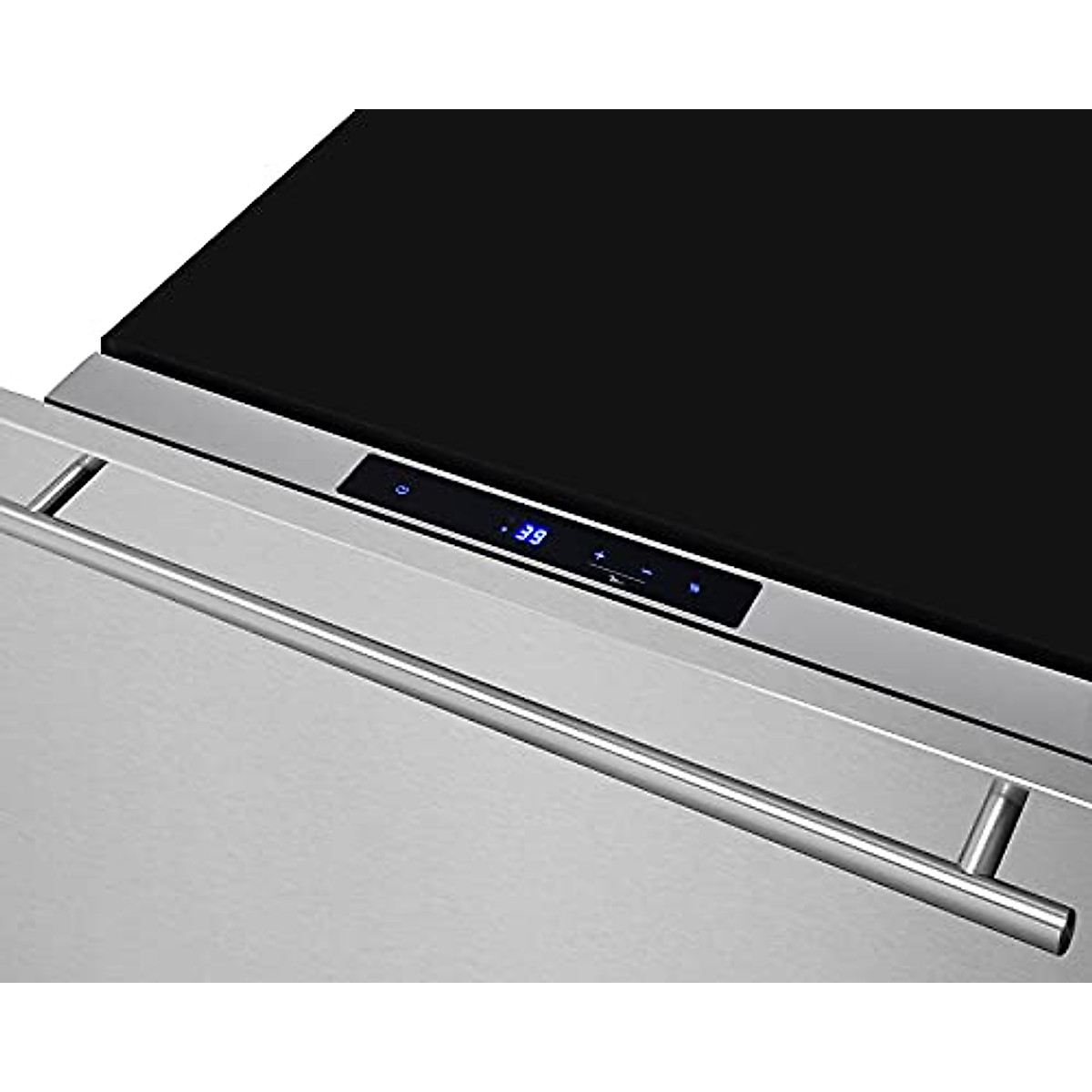 Summit Appliance FF1DSS24 24" Wide Built-In Drawer Refrigerator, Black 21.5" Wide Cabinet, Oversized 24" Stainless Steel Door, No Frost, 115V