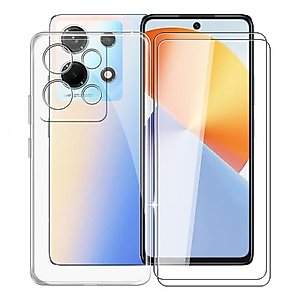 KJYFOANI for Infinix Note 30 Case with 2 x Tempered Glass Screen Protector, Transparent Shockproof Solf Silicone Protection Case for Infinix Note 30, Case for Women Men, (6.78") - Crystal Clear