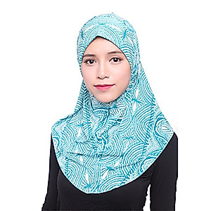 GladThink Womens Ice Silk Muslim Hijab Headscarf Green Pattern