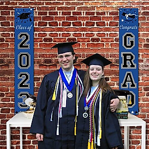 DAZONGE Blue Graduation Decorations Class of 2023, Congrats Grad Porch Banner for Any Schools or Grades Party Decorations 2023