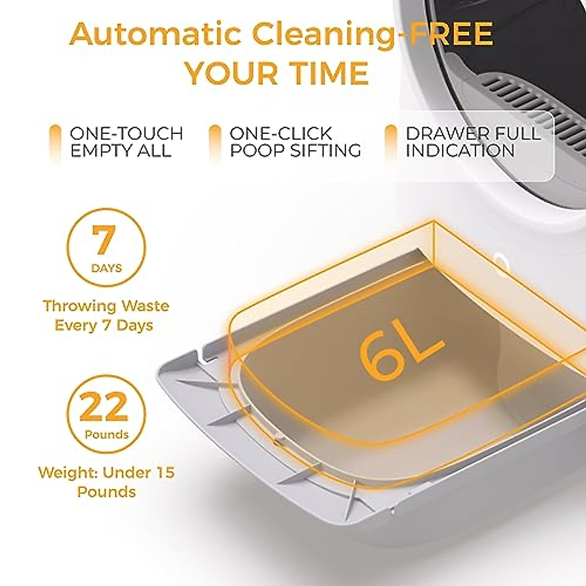 HHOlove Automatic Cat Litter Box, Self Cleaning Box with Remote App Control, Alerts, Odor Suppression, Disassembly for Multiple Cats