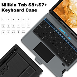 Nillkin Galaxy Tab S8 Plus Keyboard Case with Stand, for Samsung Galaxy Tab S7 Fe S7 Plus S7+ with Detachable Keyboard with Trackpad, Pencil Holder Tab S8+ 5G Tablet Keyboard case12.4 inch
