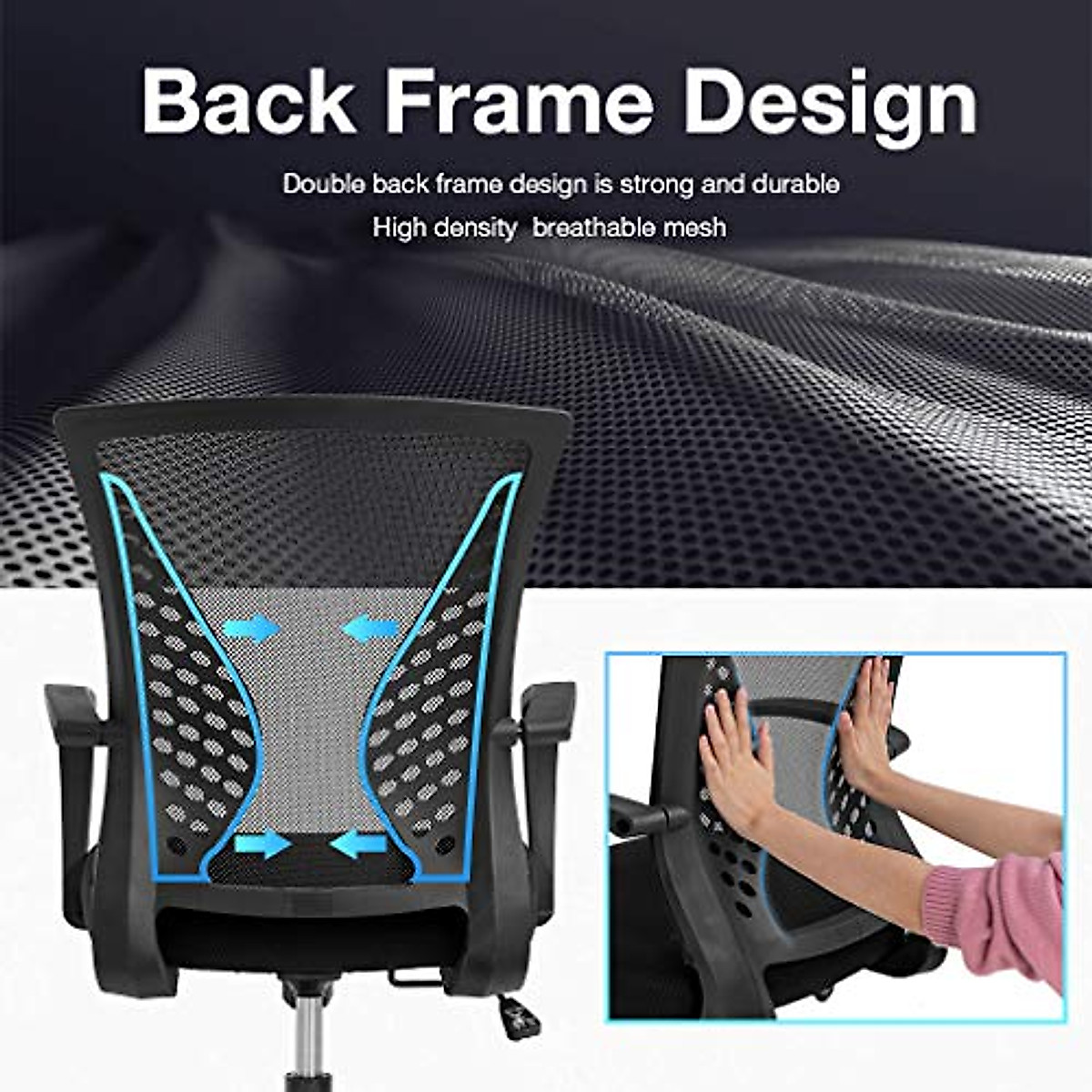 Vnewone Ergonomic Office Chair Desk Computer Mesh Executive Task Rolling Gaming Swivel Modern Adjustable with Mid Back Lumbar Support Armrest for Home Women Men, Black