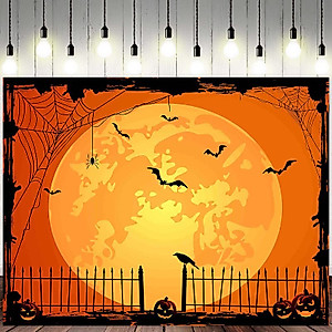 Swepuck 10x8ft Orange Halloween Photo Backdrop for Parties Large Pumpkin Patch Moon Picture Photography Background Kids Witch Haunted House Decorations Banner