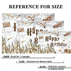 Wizard Birthday Backdrop for Boys Girls Witch Wizard Magic School Happy Birthday Photography Background Decorations Kids Magical Castle Birthday Banner 5x3ft