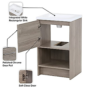 Spring Mill Cabinets Adrian Bathroom Vanity with 1-Door Cabinet, Open Shelf, and White Sink Top, 20.5" W x 16.75" D x 33.5" H, Forest Elm