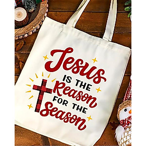 Jesus Is The Reason For The Season Christmas Canvas Tote Bag for Women & Men Reusable Grocery Shopping Bag For Christmas Gift