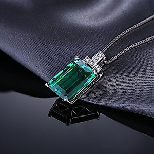 JewelryPalace Emerald Cut 6ct Simulated Emerald Solitaire Pendant Necklace for Women, Green Gemstone 925 Sterling Silver 14k White Gold Plated Necklace, Gemstone Necklace 18 Inches Chain Jewelry Set