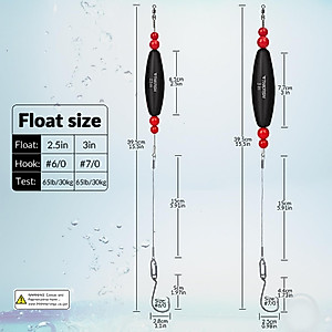 THKFISH Catfish Float Rigs,Catfish Rattling Line Float for Santee Rig,Catfish Tackle Rattling Cork EVA Foam Peg Floats Bait Rigs, Bobbers with Double Hooks 4PCS 2.5in 3in