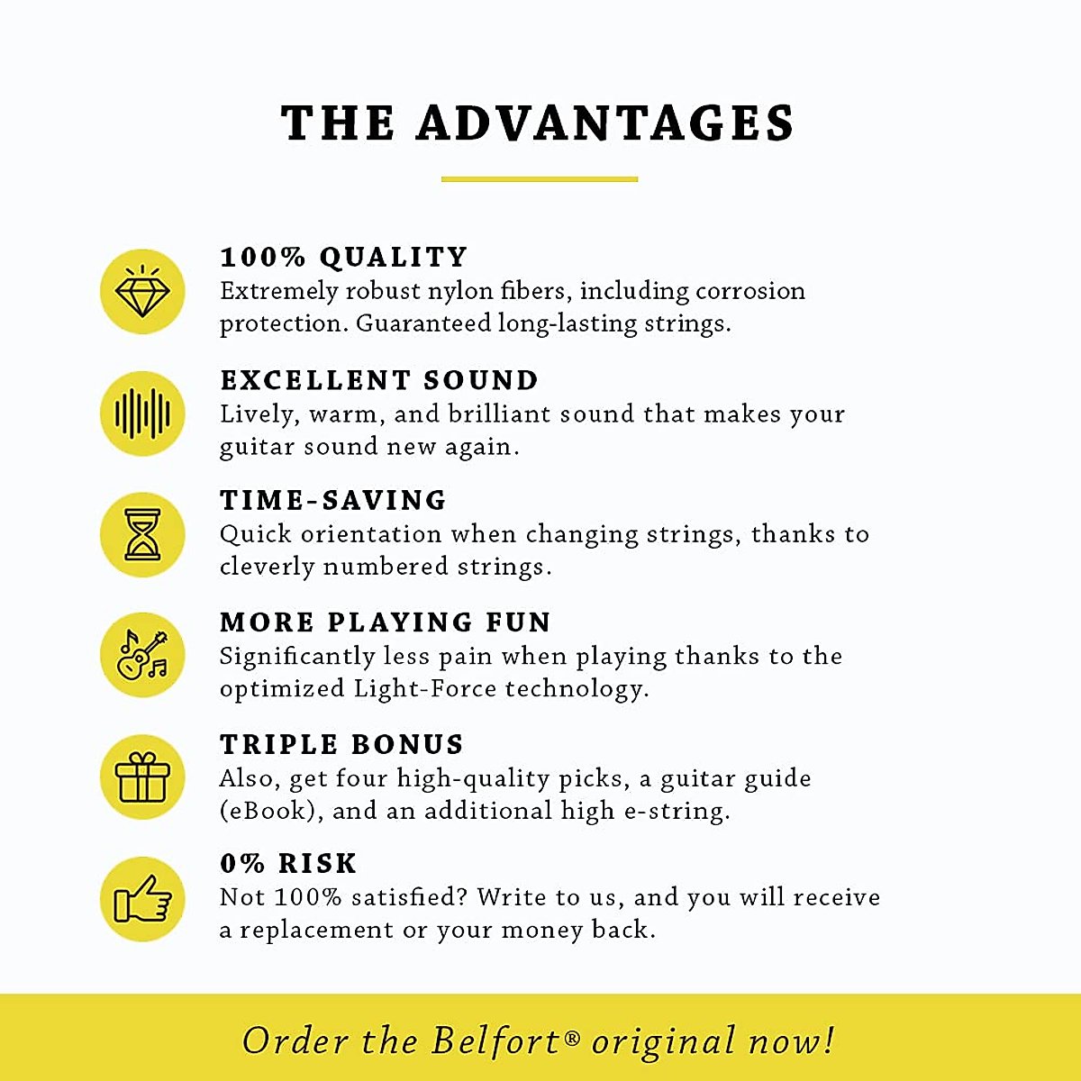 BELFORT® guitar strings classical guitar, strings for classical guitar made of nylon and silver, acoustic guitar (6-string set) - Incl. 4 picks + extra high E-string (028//043) (028//043)