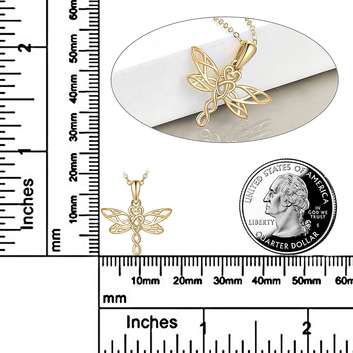KECHO 14k Yellow Gold Dragonfly Necklace Gifts for Women Celtic Dragonfly Pendant Irish Jewelry