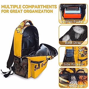 XaocNyx Bee School Backpack for Girls Boys, 16 Inch Yellow Backpacks for Kids Age 10-12, Fashion Lightweight Bookbag for Travel