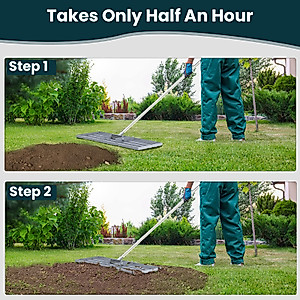 Dremmt Lawn Leveling Rake 30x10 inch, (Professional-Grade) Lawn Leveler Tool with Stainless Steel Handle Rakes for Lawns Heavy Duty Landscape Rake for Backyard, Garden, Golf Course, Farm, Pasture