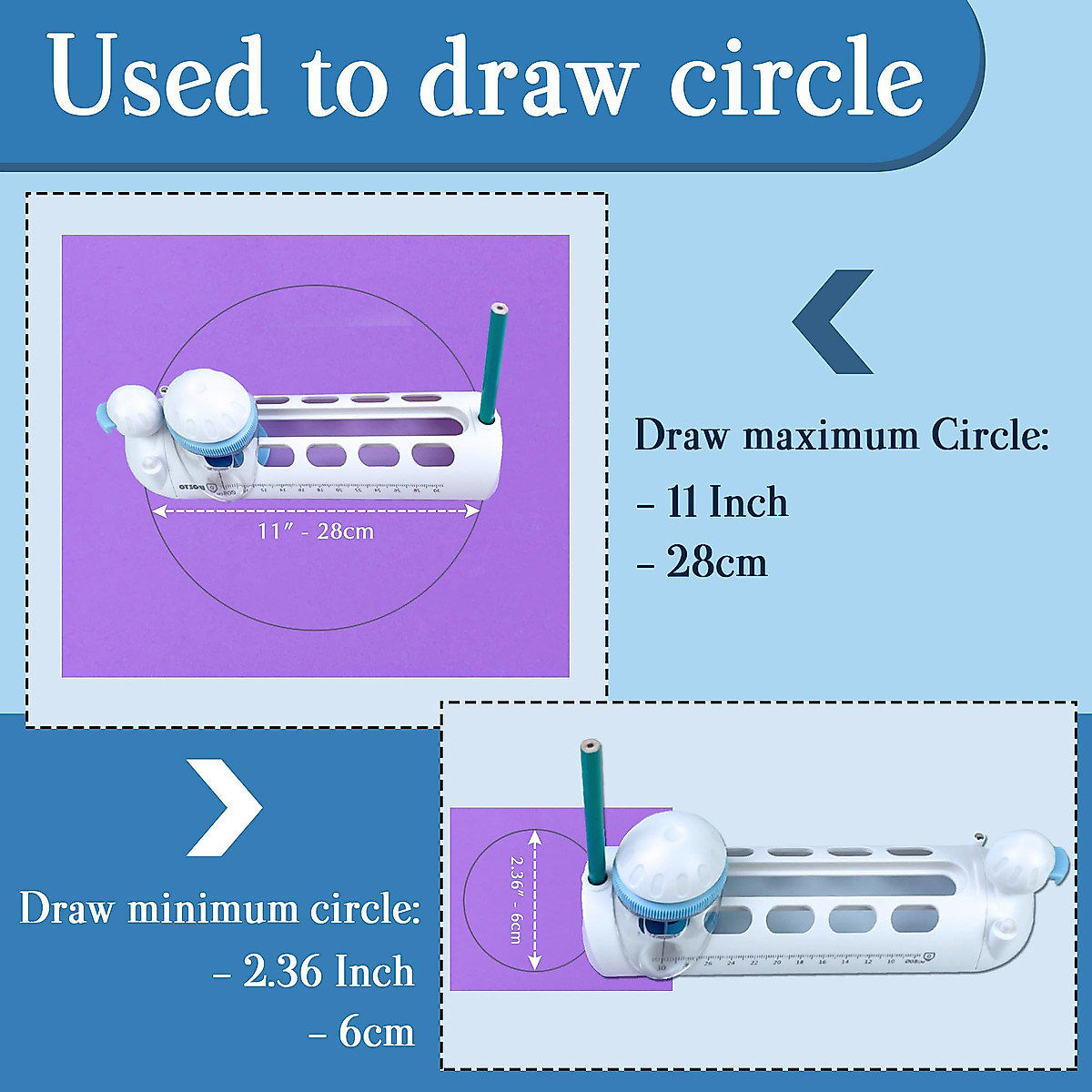 Ecohu Circle Cutter for Paper Crafts, Cutting Diameter 3 in to 11.8 in, Large Circular Cutter Tool, Rotary Compass Circle Cutting Draw of Different Size for Cards Making, DIY Arts