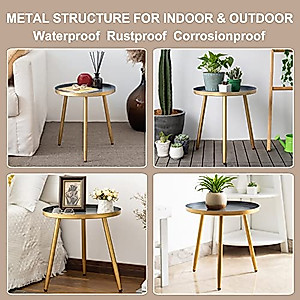AOJEZOR Round End Table Ideal for Any Room, Metal Structure Side Tables Great For Living Room, Bedroom, Indoor, Outdoor, Matte Gray Tray with 3 Gold Legs Accent