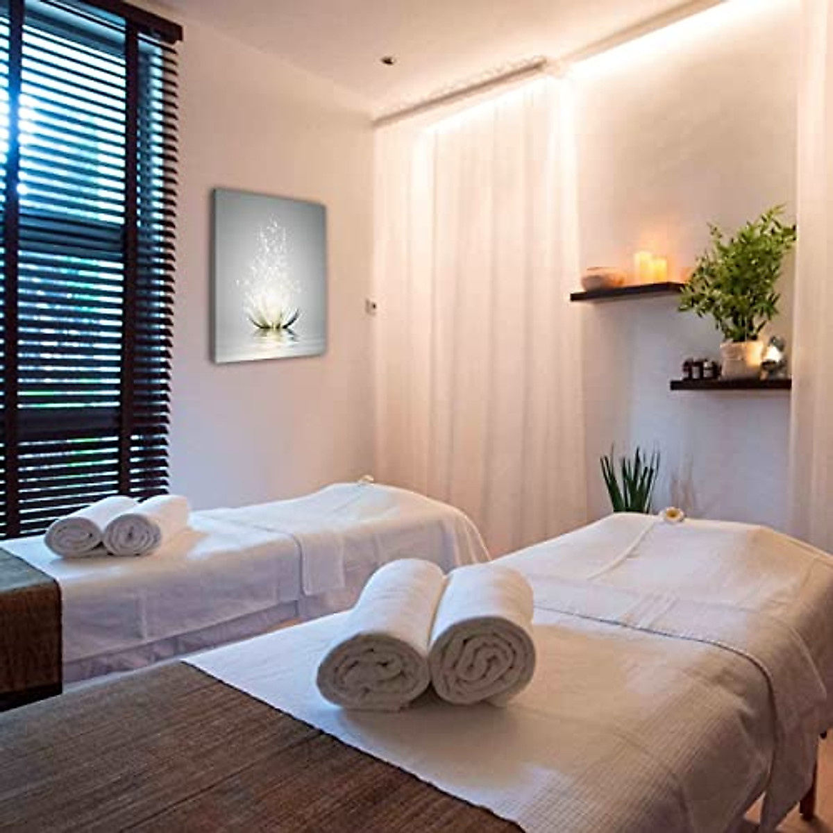 LZIMU Zen Canvas Wall Art White Lotus Flower Bloom in Water Picture Prints Wall Decor Framed Grey Painting for Yoga Spa Meditation Spiritual Room Decor (12x18in (30x45cm), Zen Artwork-3)