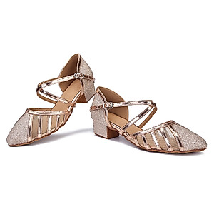 Low Heel Ballroom Dance Shoes Women Latin Salsa Wedding Practice Dancing Shoes Sparkle Comfortable Closed Toe Dance Heels 1.5inch (8.5,Champagne)