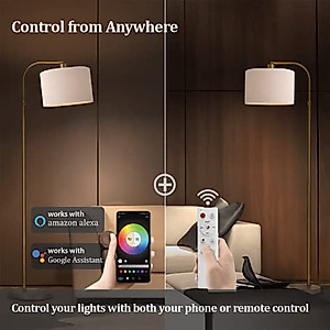 FINNCHY Gold Floor Lamp with Remote Control, Adjustable Height Arc Floor Lamps for Living Room, Modern Gold Standing Lamp Boho Floor Lamp for Bedroom, Smart Dimmable Floor Lamp with 9W LED Bulb