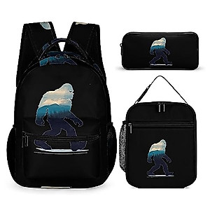 Bigfoot Forest Landscape 3 Pcs Backpack Set Portable Lunch Bag Pencil Pouch for Office
