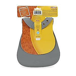 Nuby On The Go Silicone 3D Bib with Scoop to Catch Mess, Roll to Go, 6 M+, Elephant (Pack of 2)