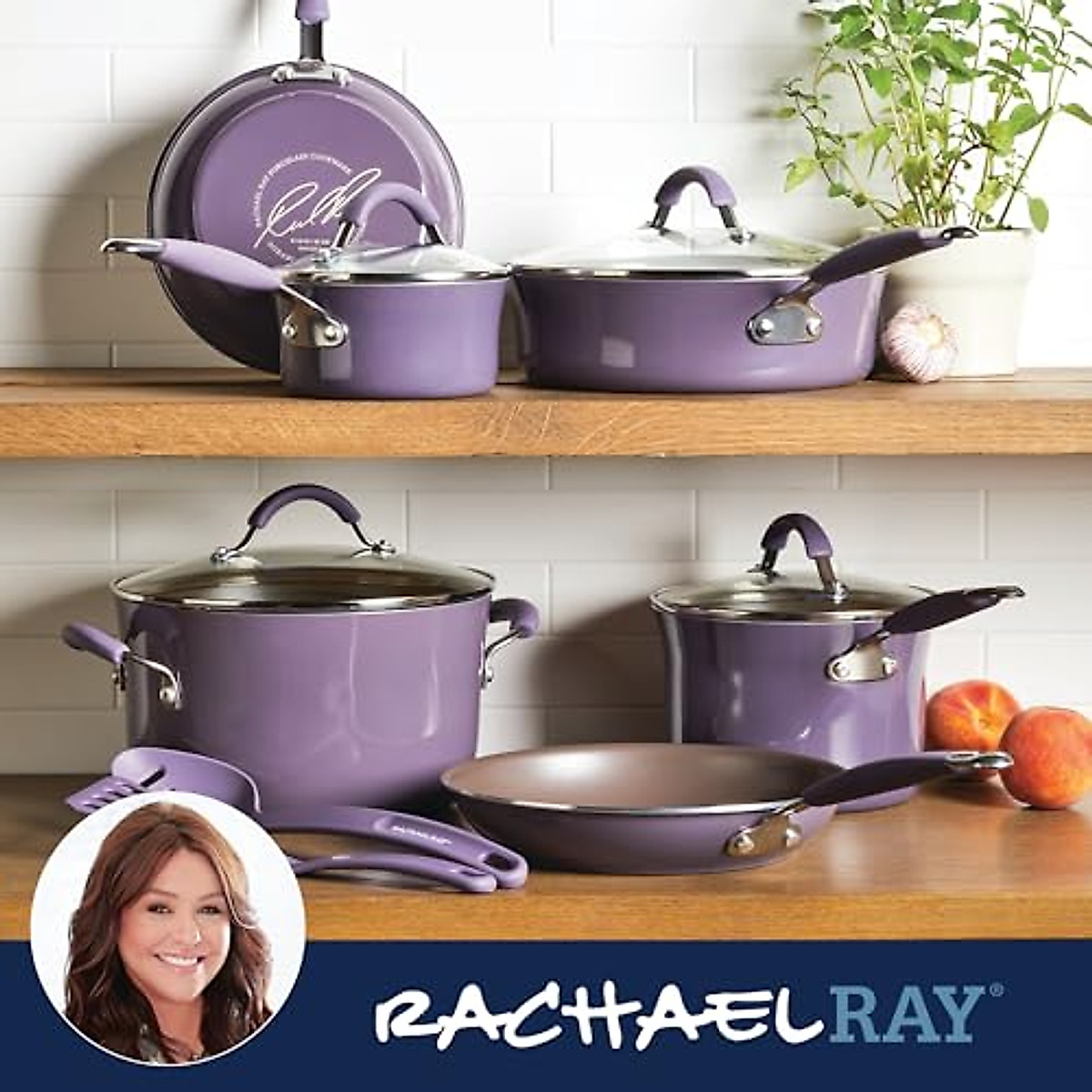 Rachael Ray Cucina Nonstick Cookware Pots and Pans Set, 12 Piece, Lavender Purple
