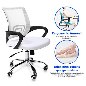 YSSOA Task Office Chair Ergonomic Mesh Computer Chair with Wheels and Arms and Lumbar Support Adjustable Height Study Chair for Students Teens Men Women for Dorm Home Office,White