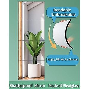 Shatterproof Full Length Mirror, Unbreakable Mirror for Wall, Full Body Mirror for Kids, Thick 0.1",4Pcs 12"x12", Made of Frameless Plexiglass Acrylic Plastic, Wall Mounted for Home Gym, Bathroom Door
