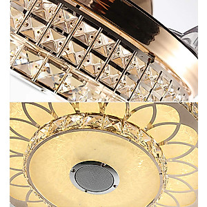 KPIBEST 42 inch Ceiling Fan with Light and Remote Control 3 Lights Levels, Modern Crystal Retractable Chandelier Fans with Bluetooth Music Speaker for Living/Dining Room Bedroom