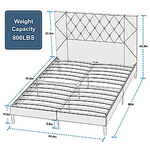 MOLYURAS Full Size Bed Frame, Upholstered Platform Double Full Bed Frame with Button Tufted Suede Velour Headboard, No Box Spring Needed, Sturdy Wood Slat Support, Easy Assembly