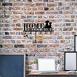 CREATCABIN Hook Hanger Wall Key Holder Metal Decorative Mounted Coat Hanger with Word Sweet Home and Dogs Feature Design Organizer Rack with 6 Hooks for Wall, Bathroom, Kitchen, Entryway