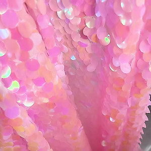 Singring Round Sequin Fabric, Mermaid Tablecloth Background Fabric Fish Scale Sequins Fabric Photo Props Wedding Decor Mesh Sequins Fabric for DIY Dress Clothes (Pink,2 Yards)