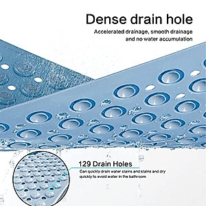 Bathtub Mat Non-Slip Rubber Shower with Drain Holes Suction Cups, Quick Easy Cleaning, Feet Massage, Bath for Tub & Stall Bathroom, Machine Washable (27.5×14.2in, Blue)