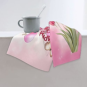 Heantstoy Happy Mother's Day Watercolor Pink Tulips Hand Towel Soft Bath Towel Kitchen Tea Dish Towels Bathroom Decorations Housewarming Gifts 27.5in X 15.7in