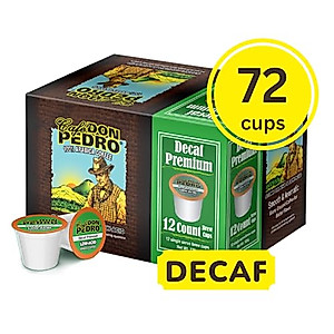 Cafe Don Pedro Decaf Premium Low Acid Coffee Pods - Enjoy Tasty Coffee Without Jitters - Compatible with Keurig K-cup Coffee Maker, 72 count