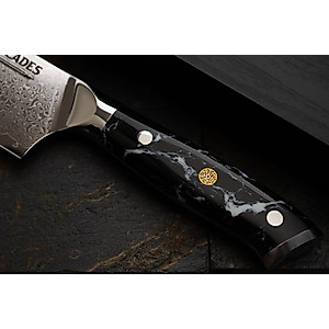 EXCALIBLADES 7 Inch Nakiri Knife, 67 layers of Damascus Steel Chef Knife, Multipurpose Meat Vegetable Sharp Kitchen Knife with Ergonomic Black Turquoise Handle, Sheath included.