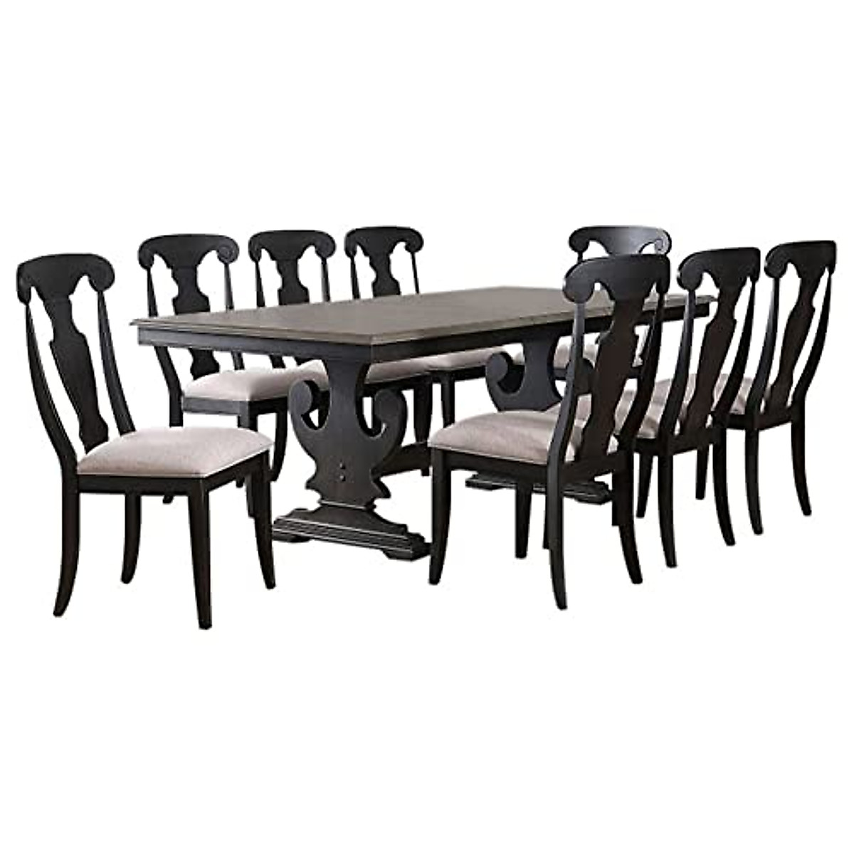 Pilaster Designs Indoor Home Decorative Furniture Frates 9 Piece Extendable Dining Set, Black & Brown Wood (Table & 8 Chairs)