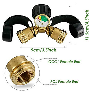 Uniflasy Propane Tank Y Splitter 2 Way with Gauge, LP Gas Tank Tee Adapter 2 Way Propane Tank Y Splitter Adapter, QCC1 Type1 Connection Kit Work with BBQ Grills Camping Stoves Gas Burners Heater