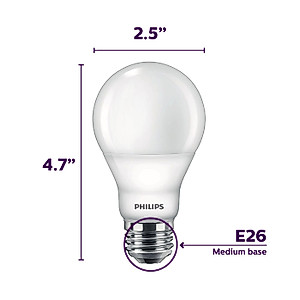 Philips LED Flicker-Free Frosted A19 Light Bulb, Dimmable Warm Glow Effect, 800 Lumen, 2700-2200K, 8.8W=60W, E26 Base, 6-Pack