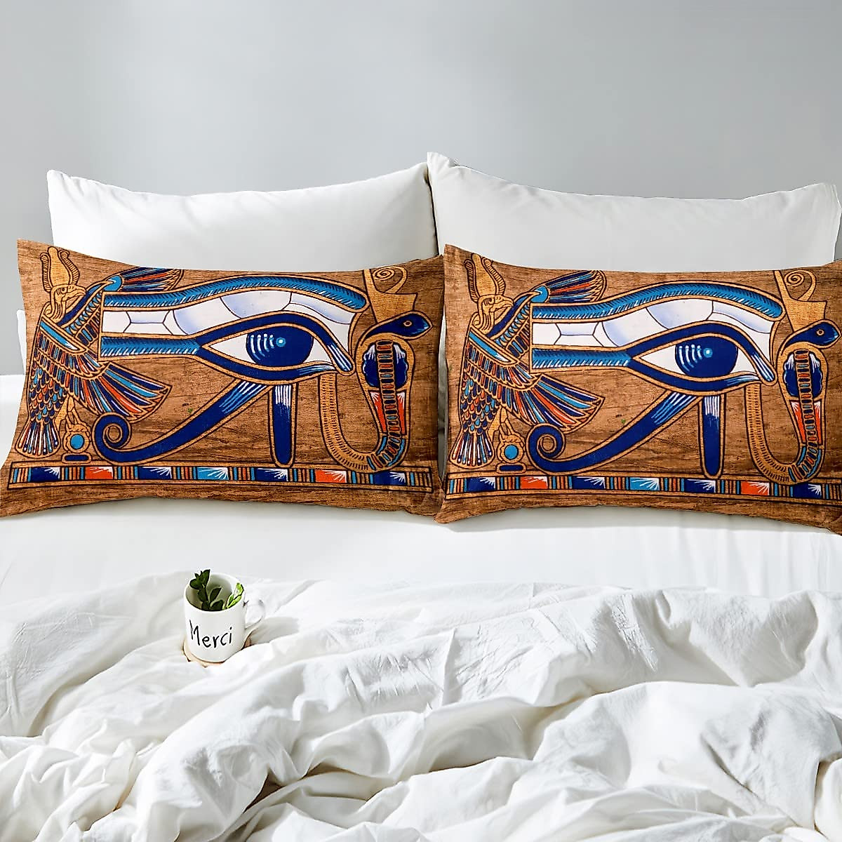 Egyptian Fitted Sheet Egypt Style Bedding Sets Navy Blue Eyes Bed Sheets For Boys Adults Ancient Egyptian Pyramids Pharaoh Top Flat Sheet Deep Pocket With 2 Pillow Cases Bedroom Decor Full