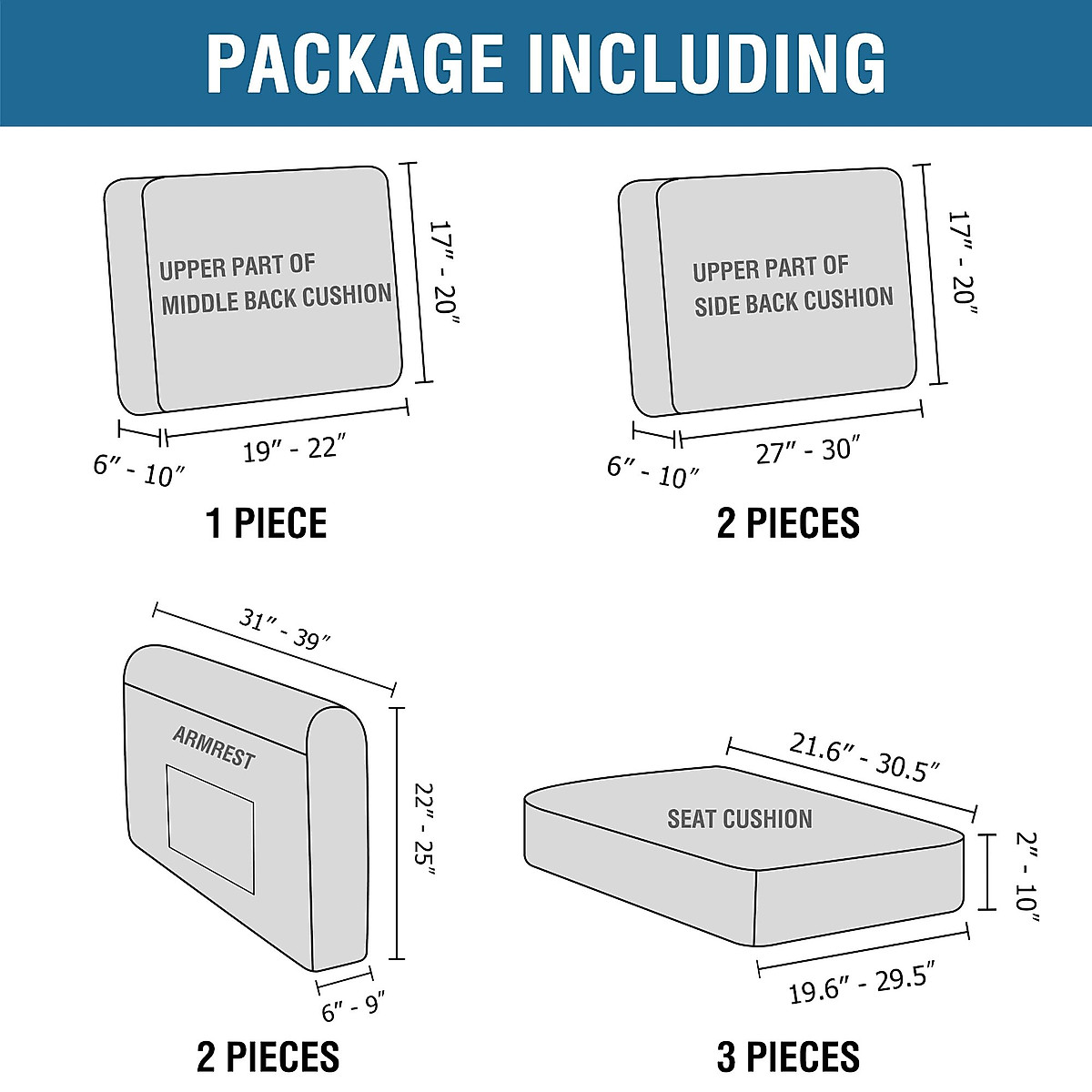 H.VERSAILTEX Multi-Pieces Sofa Covers Stretch Couch Covers Form Fitted Seats and Back Cushions Covers (3 Seat Covers Plus 3 Back Cusion Covers, Bonus 2 Armrest Covers), Ivory