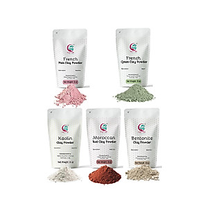 Pack of 5 Clays For Mask Making & Soap Making | Rose Clay, French Green Clay, Kaolin Clay, Moroccan Red Clay and Bentonite Clay | 8oz Each | Best Variety Pack For DIY Projects | By Yogi’s Gift ®