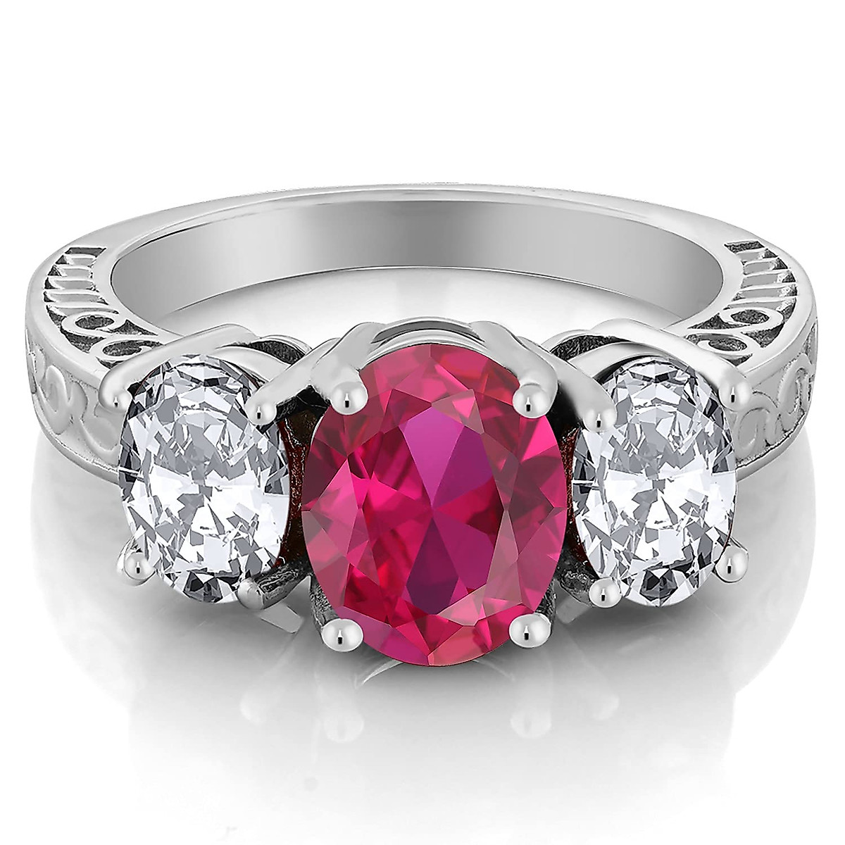 Gem Stone King 925 Sterling Silver Build your Own Customized and Personalized 9X7MM and 7X5MM 3 Stone Oval Gemstone Birthstone Ring For Women (Size 8)