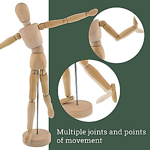 US Art Supply Wood 12" Artist Drawing Manikin Articulated Mannequin with Base and Flexible Body - Perfect for Drawing The Human Figure (12" Male)