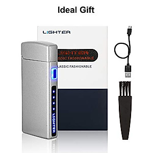 Lighter - Gunoze Electric Lighter Windproof Double ARC Plasma Lighter, USB Rechargeable Lighter with Battery Indicator for Fire, Candle, Outdoors, Adventure, Camping, Hiking