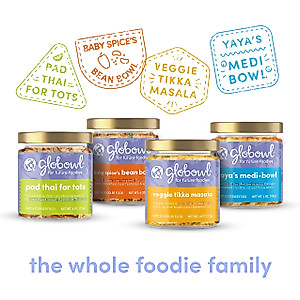 Globowl Stage 3 Baby Food & Toddler Meals, 6+ Months Early Allergen Introduction, Baby Led Weaning, International Whole Food Snacks for Toddlers, Babies, 4 oz Glass Jar, Variety 4-Pack