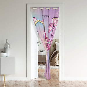 Video Games Door Curtain 60" Wx80 L Pink Headset Gamepad Window Treatments Home Decor Modern Gamer Room Curtains for Couch Living Room Bedroom
